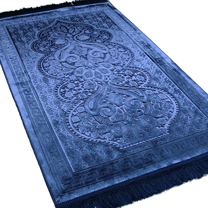 Dark Blue Embossed Plain Prayer Mat - Warm World Group